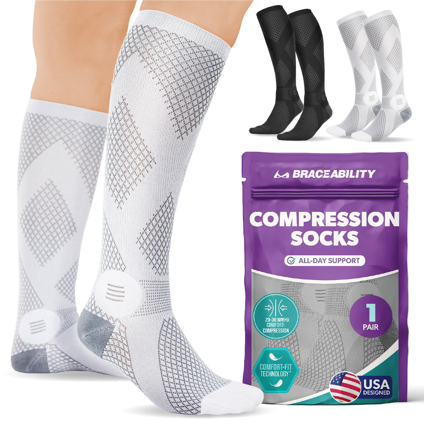Compression Socks for Women and Men - 20-30 mmHg