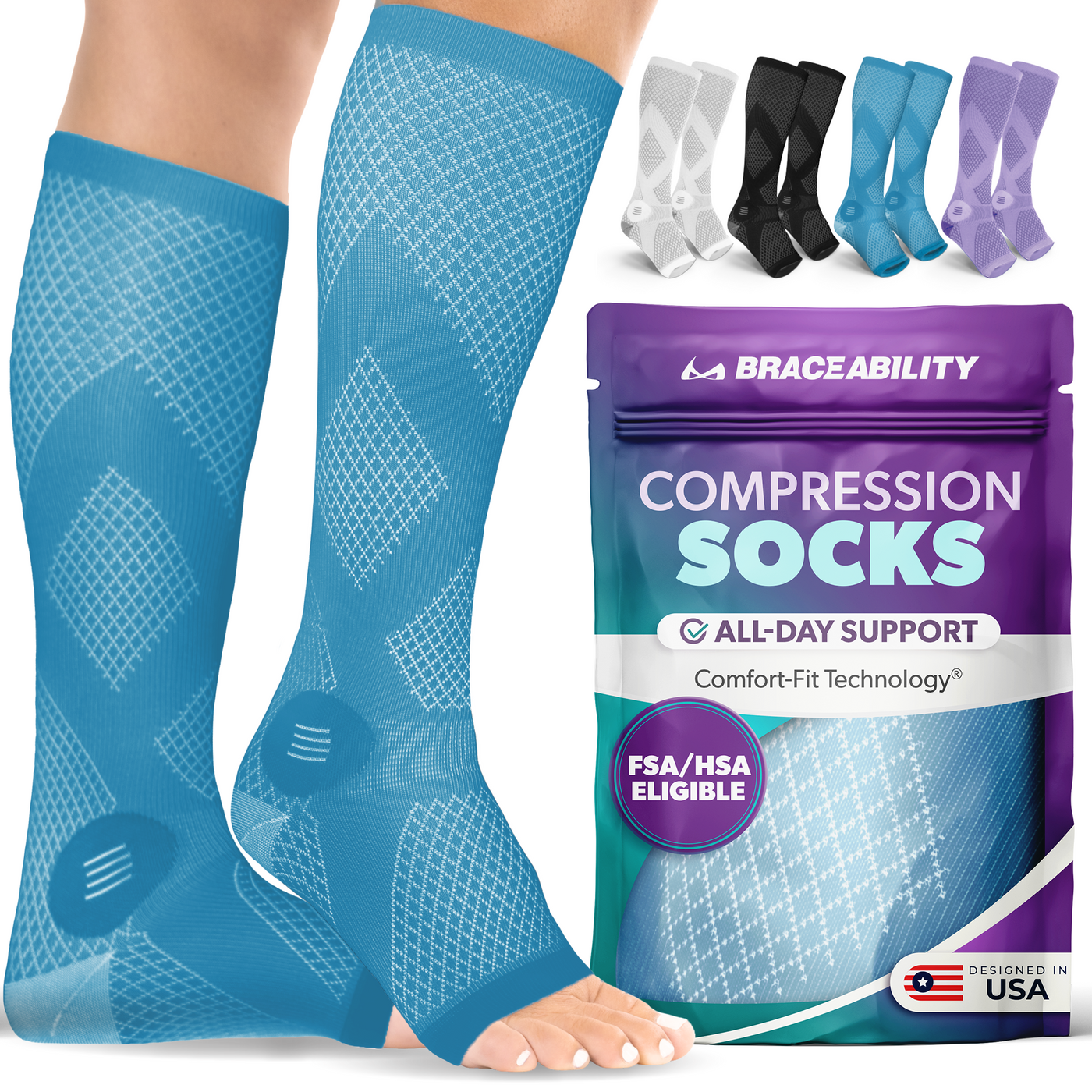 Best for Circulation: 20-30 mmHg Open Toe Compression Socks